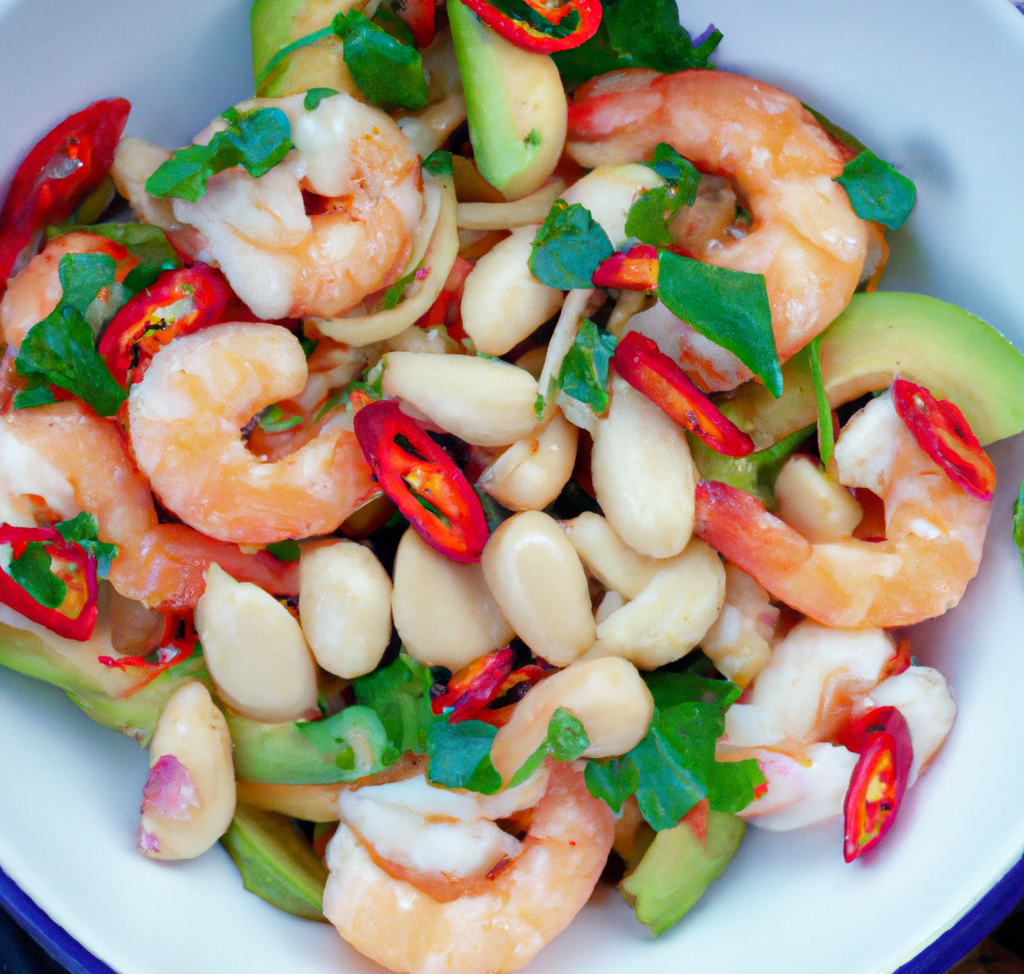 Garlic and Chilli Prawn Salad with Avocado and White Beans